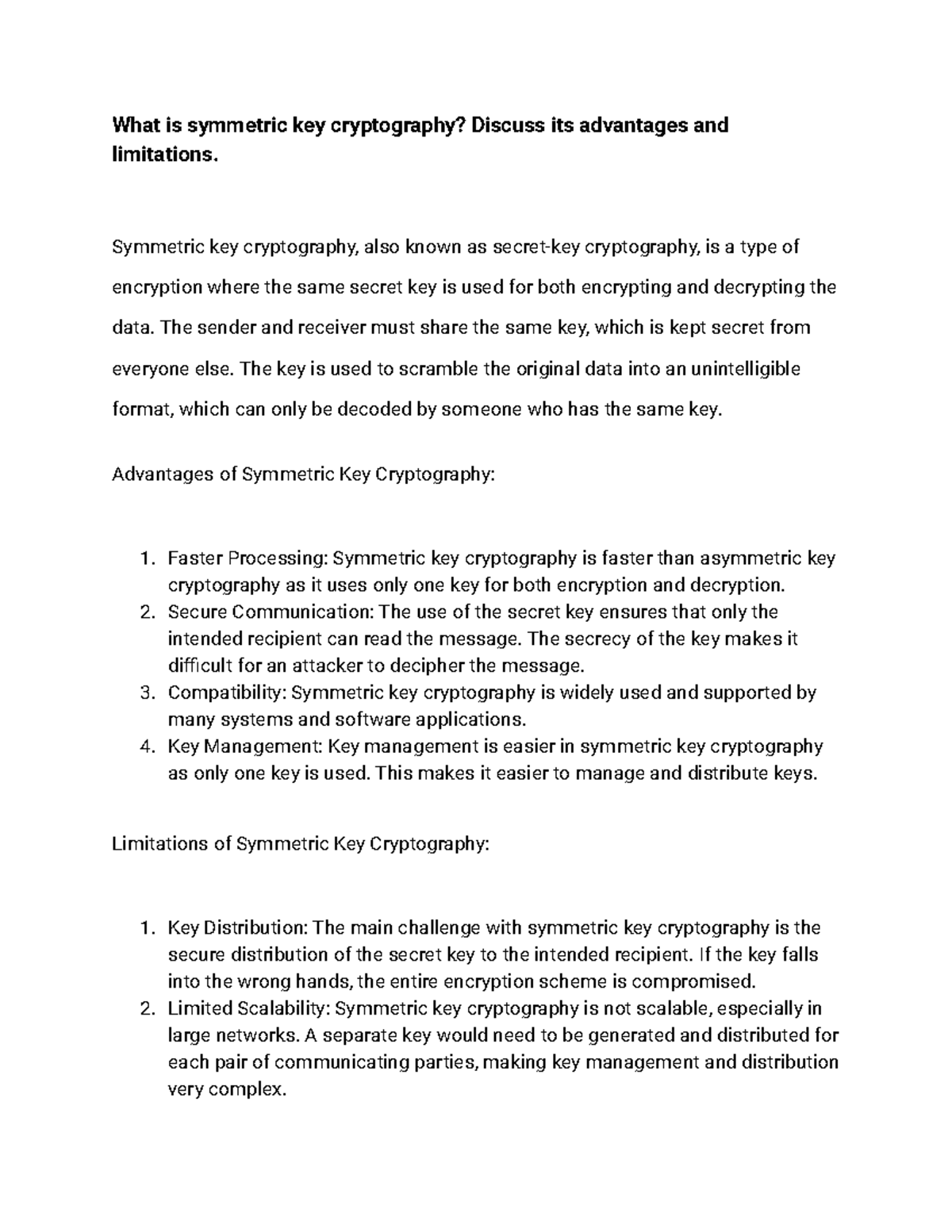 Symmetric Key Cryptography: Advantages and Limitations Explained - Studocu
