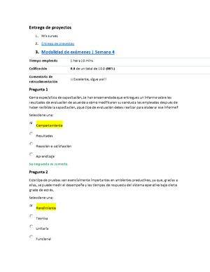Entrega de proyectos - Semana 6 - Calificación 14/15. Calificación 9 de un total de 10 ( 93 % ...