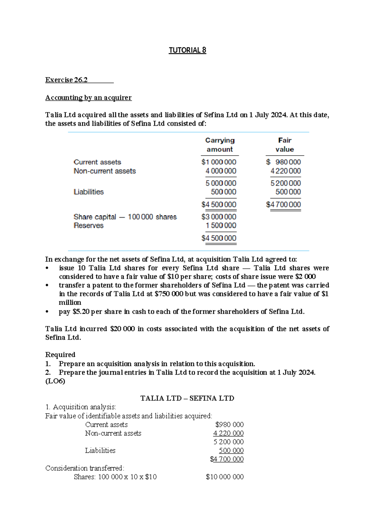 Tutorial 8 Solutions: Acquisition Analysis & Impairment Adjustments ...
