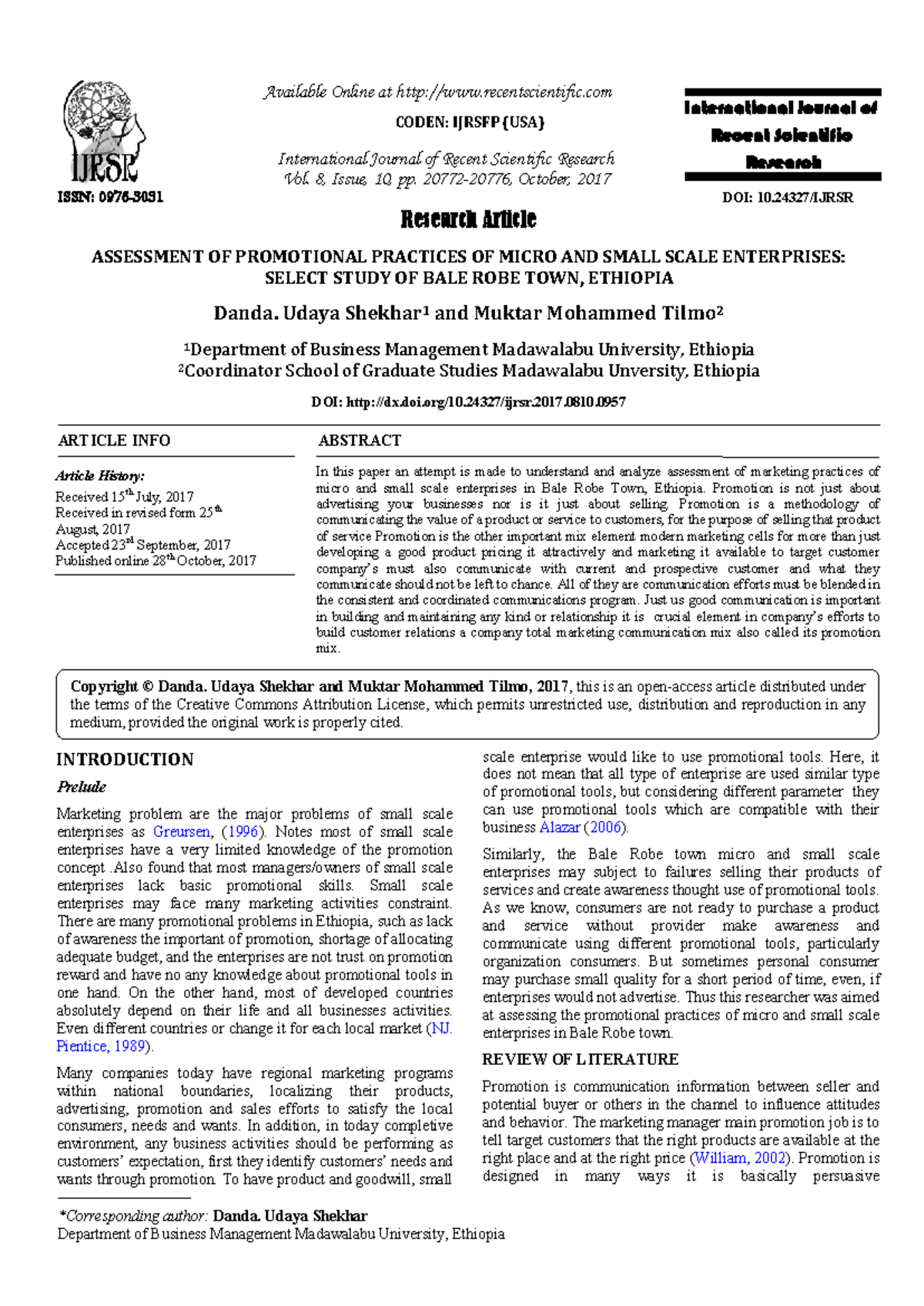 Assessment of Promotional Practices in Micro & Small Enterprises: Bale ...