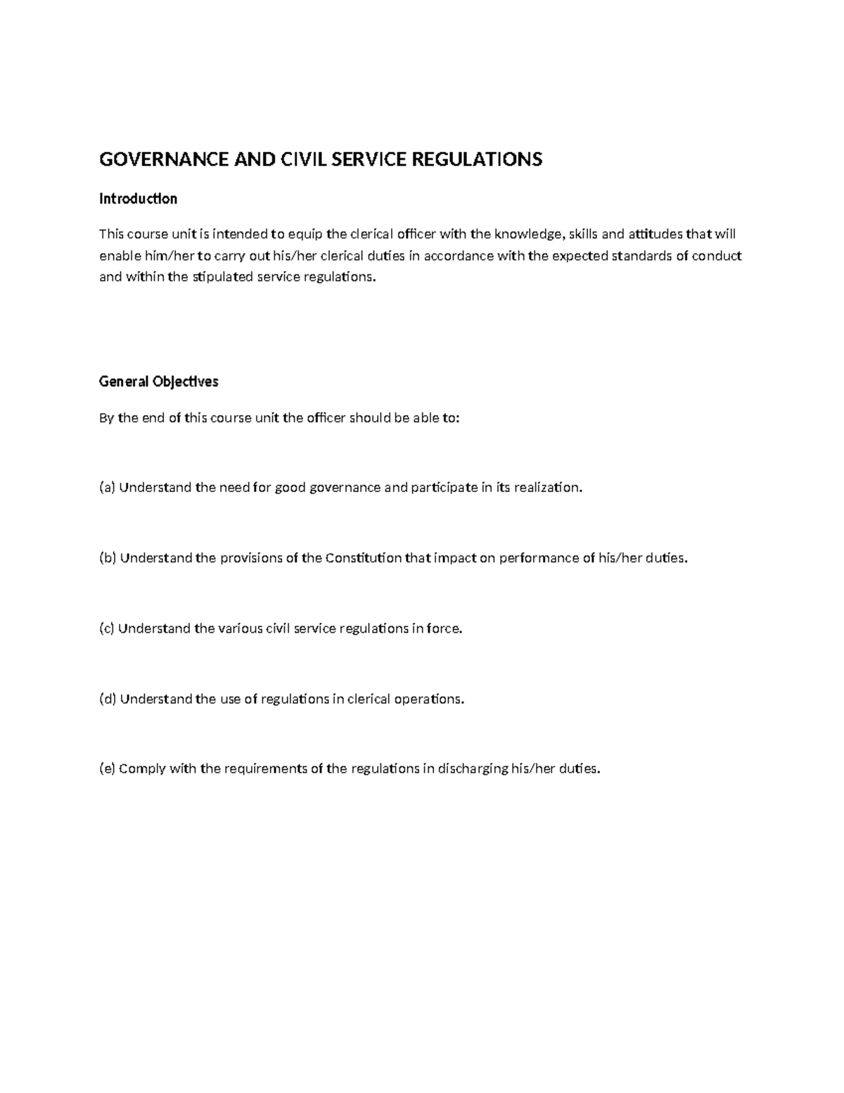 GOVT 101: Governance & Civil Service Regulations Study Notes - Studocu