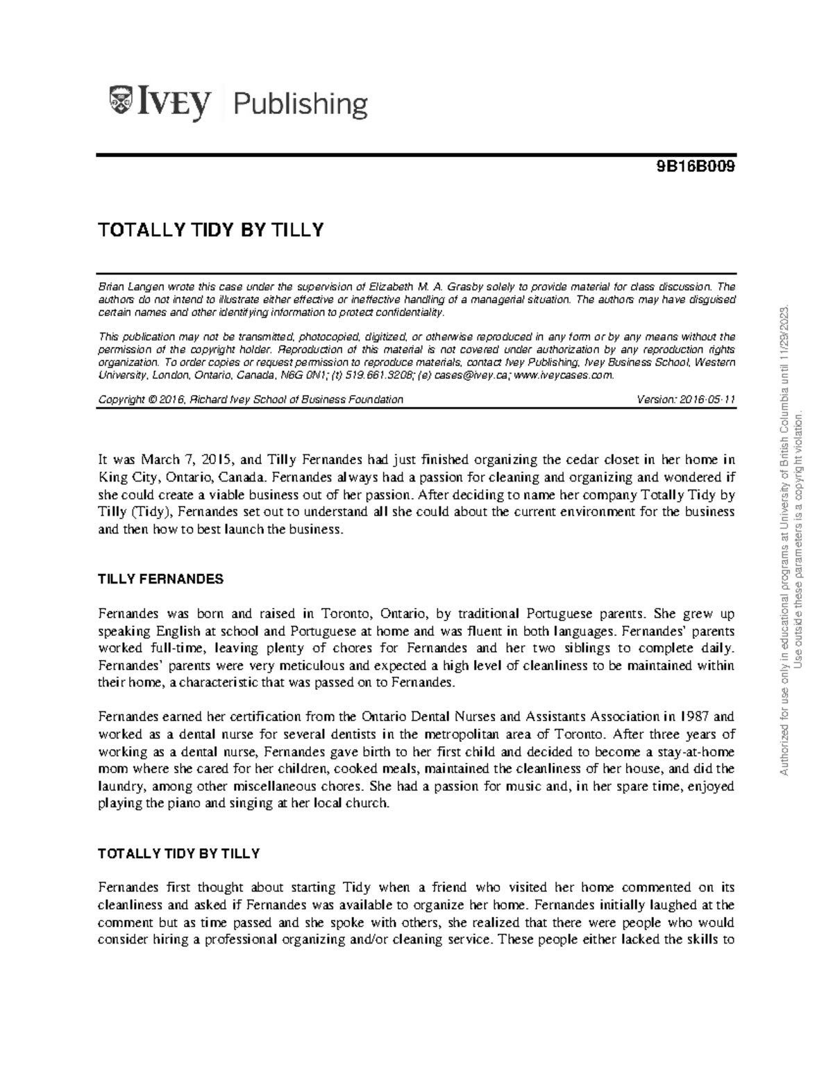9B16B - Totally Tidy by Tilly: Case Study Notes and Analysis - Studocu