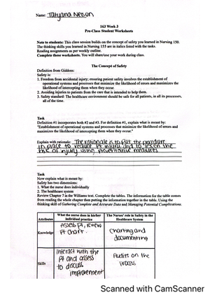 NUR 163 Week 4 Pre-Class Assignment Part 1 2 - 163 Week 4. Pre-Class Student Worksheets Note to ...