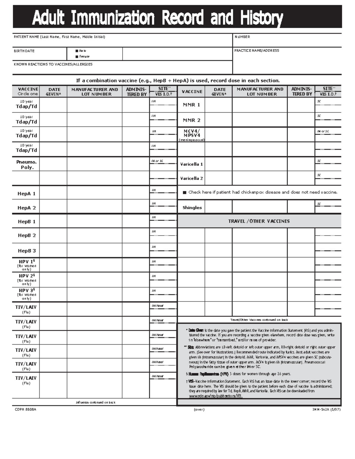 Adult Immunization Record - Complete History & Vaccination Details ...
