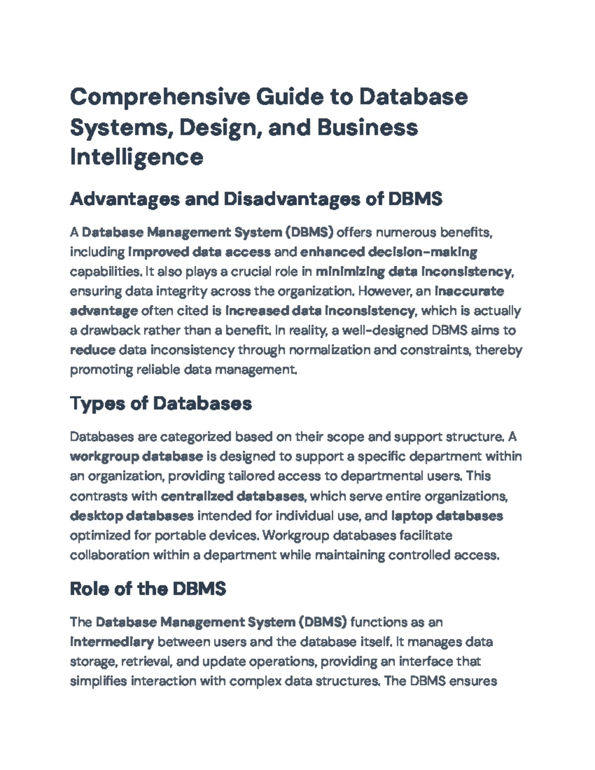 Comprehensive Guide to DBMS: Design, Benefits, and Challenges (CS101 ...
