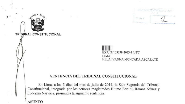 Sentencia del Tribunal Constitucional - EXP. N.o LIMA Hela IV Anna ...