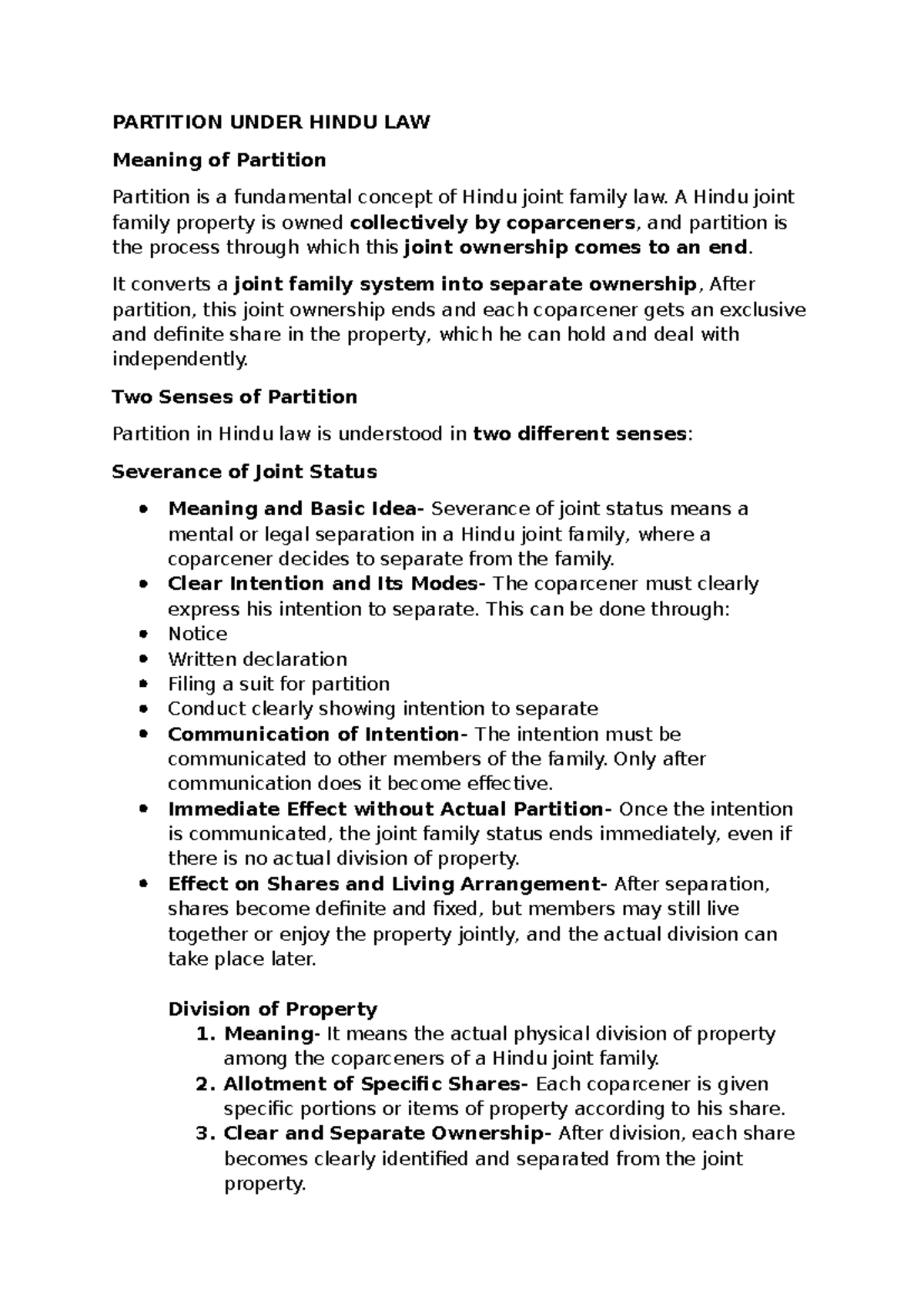HINDU LAW: Understanding Partition and Its Legal Implications (FL Unit ...