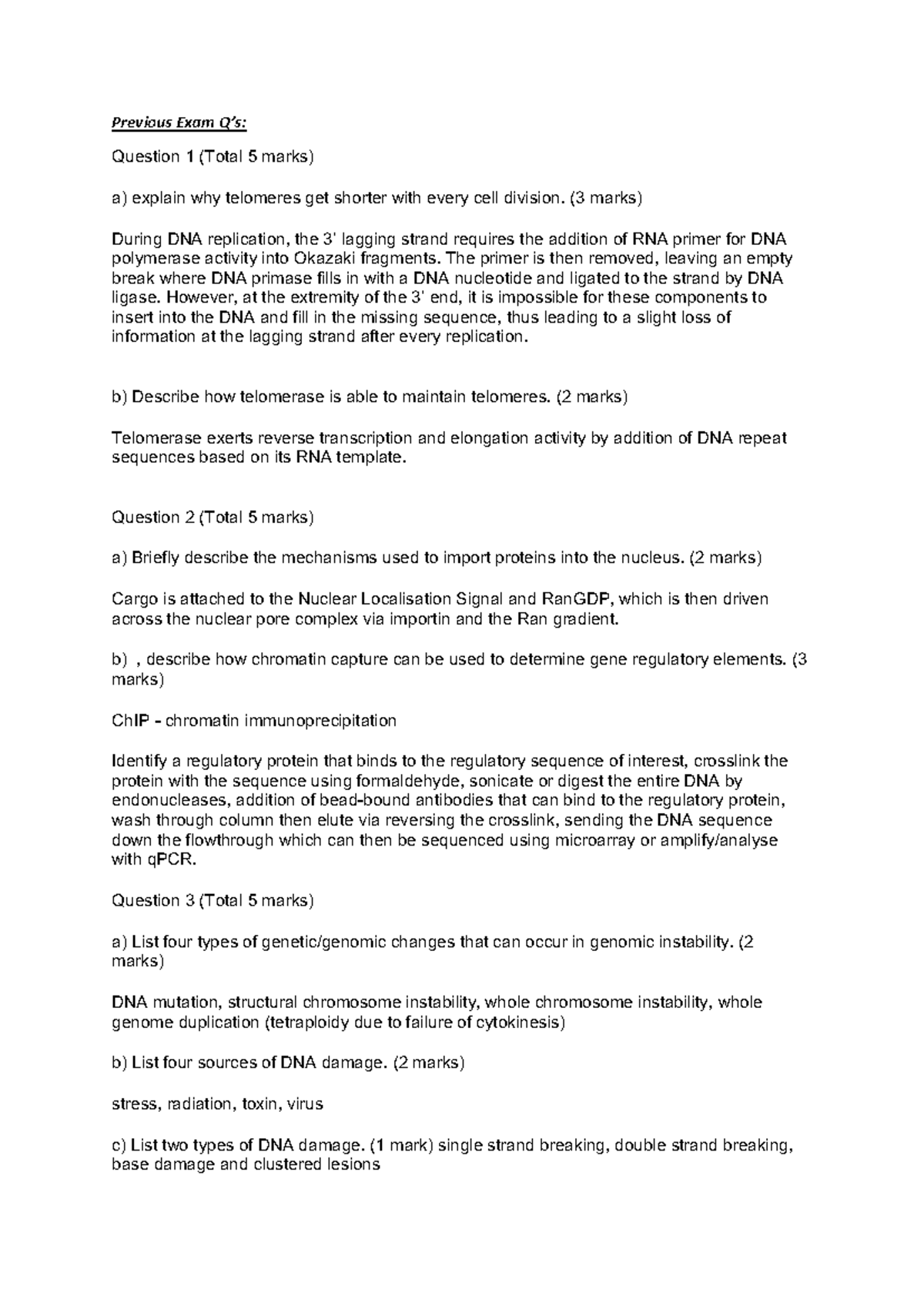 BIOL3006 Final Exam Comprehensive Review on Cell Biology Concepts - Studocu