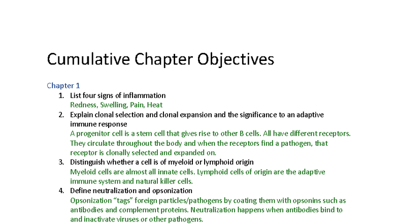 Cumulative Chapter Objectives for Final Exam (S22) - Studocu