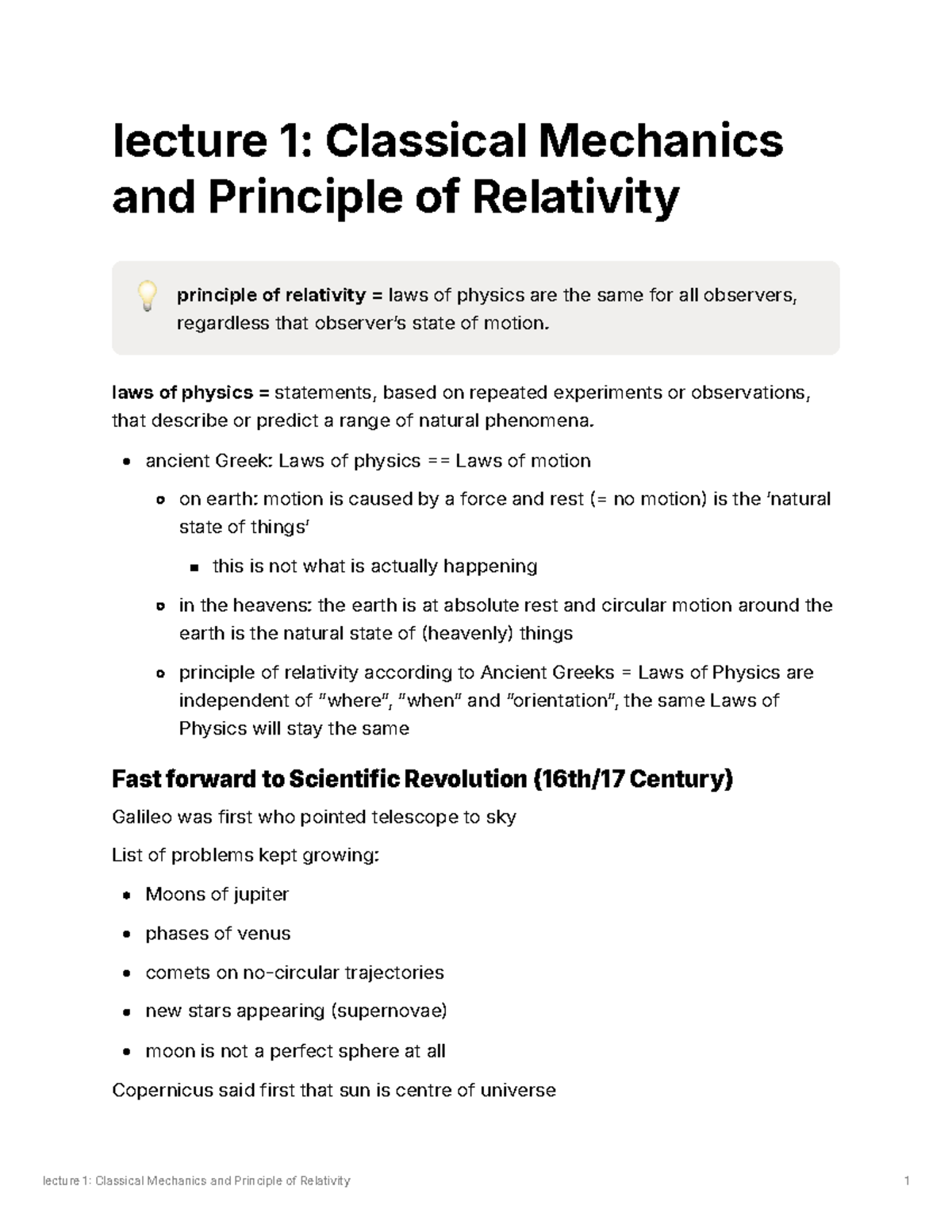 Lecture 1: Classical Mechanics & Relativity Principles - Studeersnel