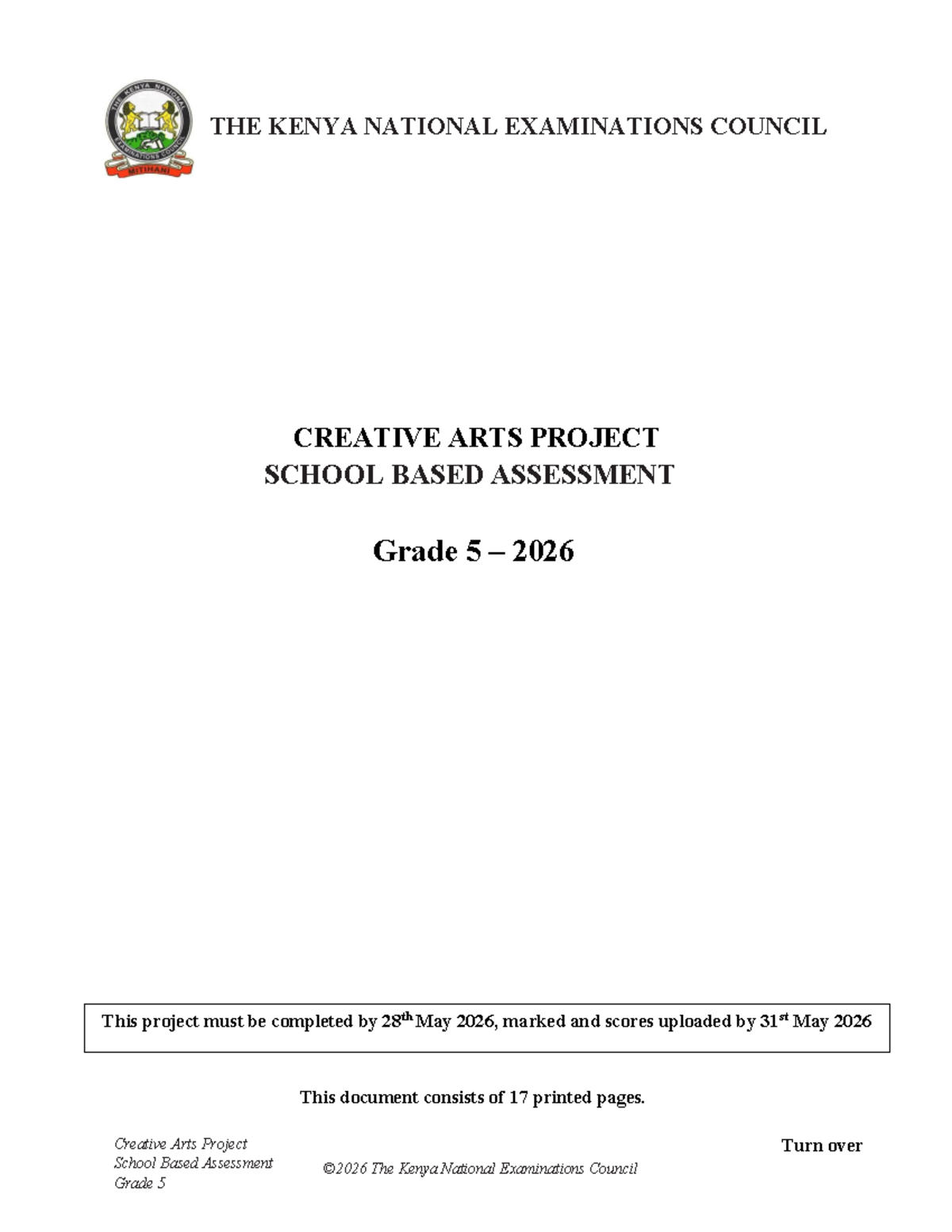 REG- Grade 5 Creative Arts Project SBA 2026 Guidelines and Tasks - Studocu