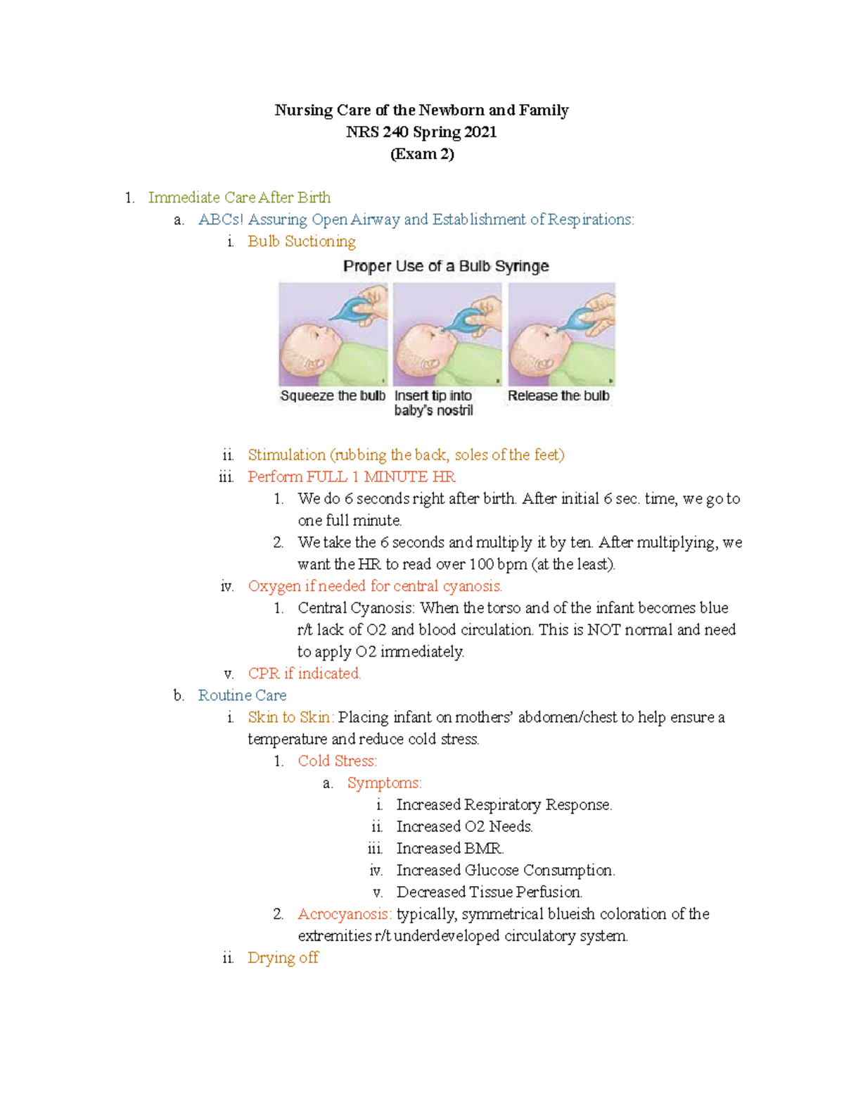 Mother and Baby Unit Two Exam 2 Review - Care of Newborn after Labor ...