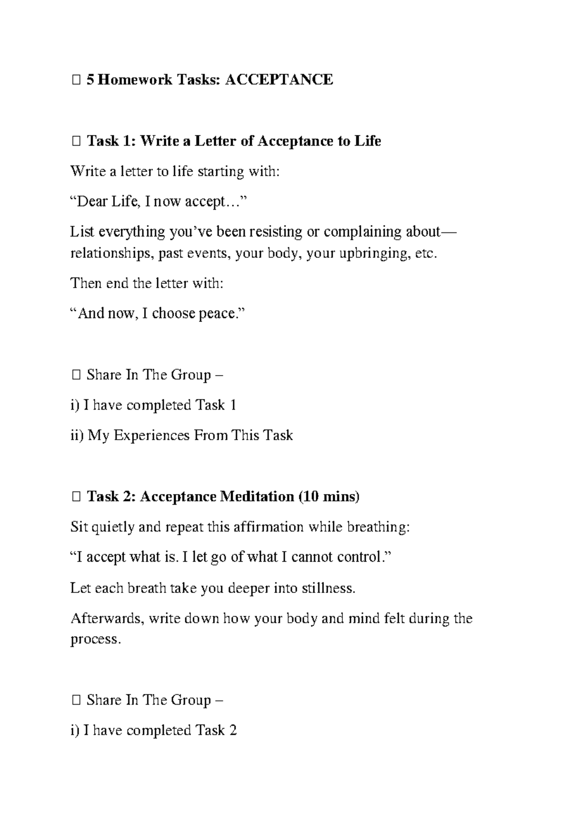 Homework Tasks: Week 5 - Acceptance Activities (62940763) - Studocu