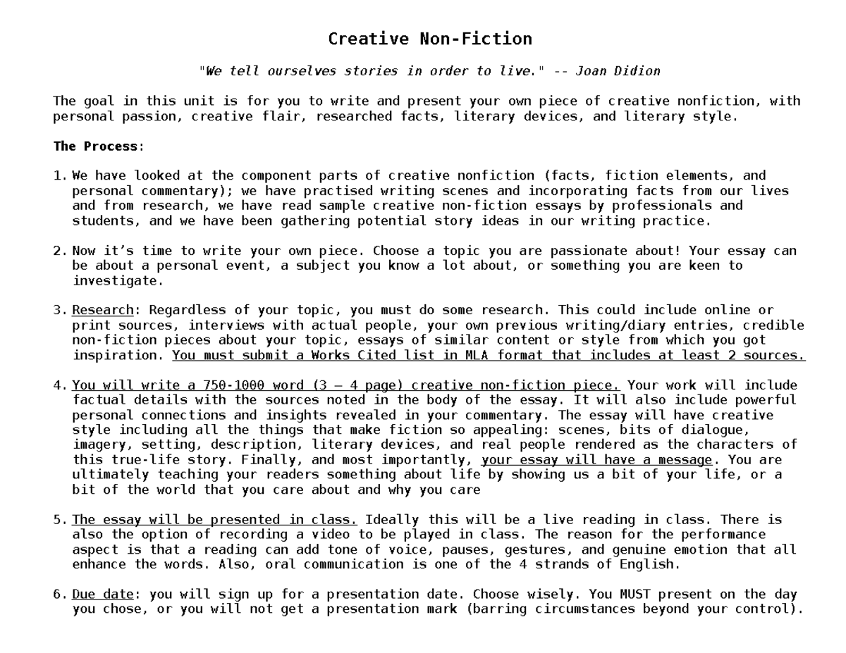 Creative Non Fiction Assignment.2022-23 - Creative Non-Fiction "We tell ...