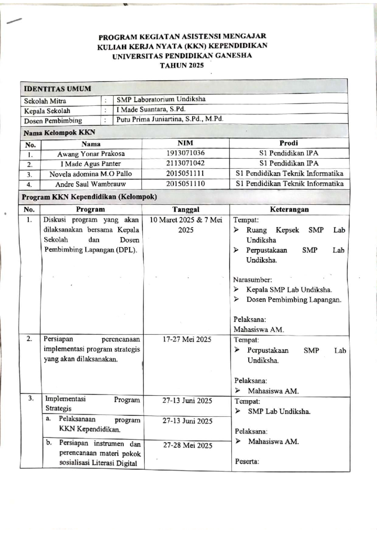 Proker KKN 2025: Rencana Kegiatan Asistensi Mengajar di SMP Lab ...
