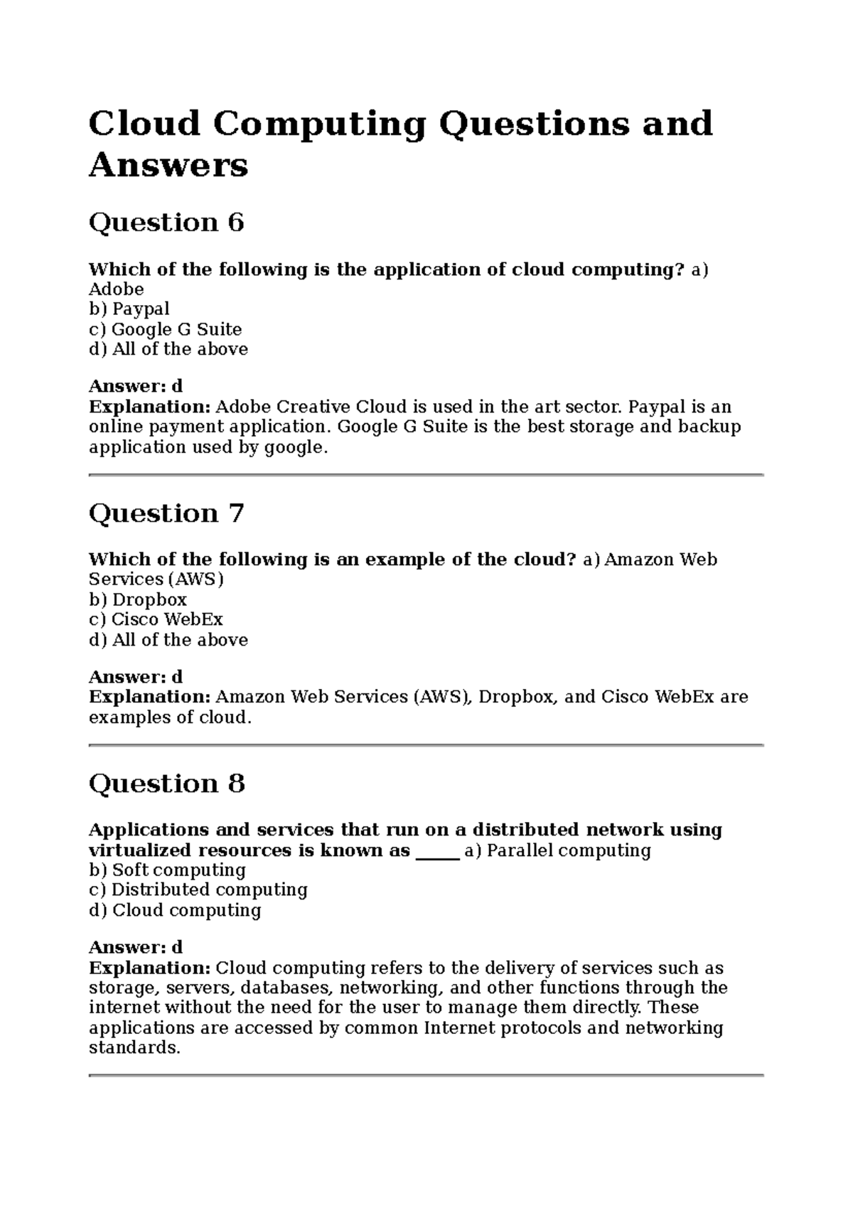 Cloud Computing Q&A: Key Concepts and Applications (Course Code: CC101) - Studocu