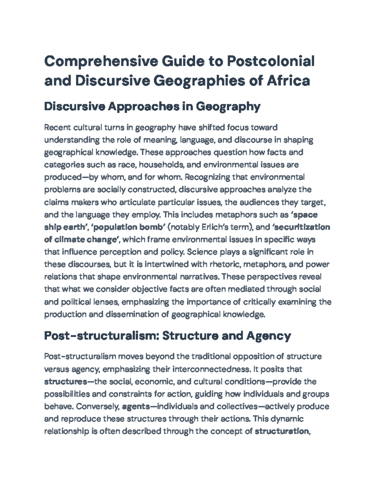 Comprehensive Guide to Postcolonial Geography: Afrocentric Perspectives - Studocu