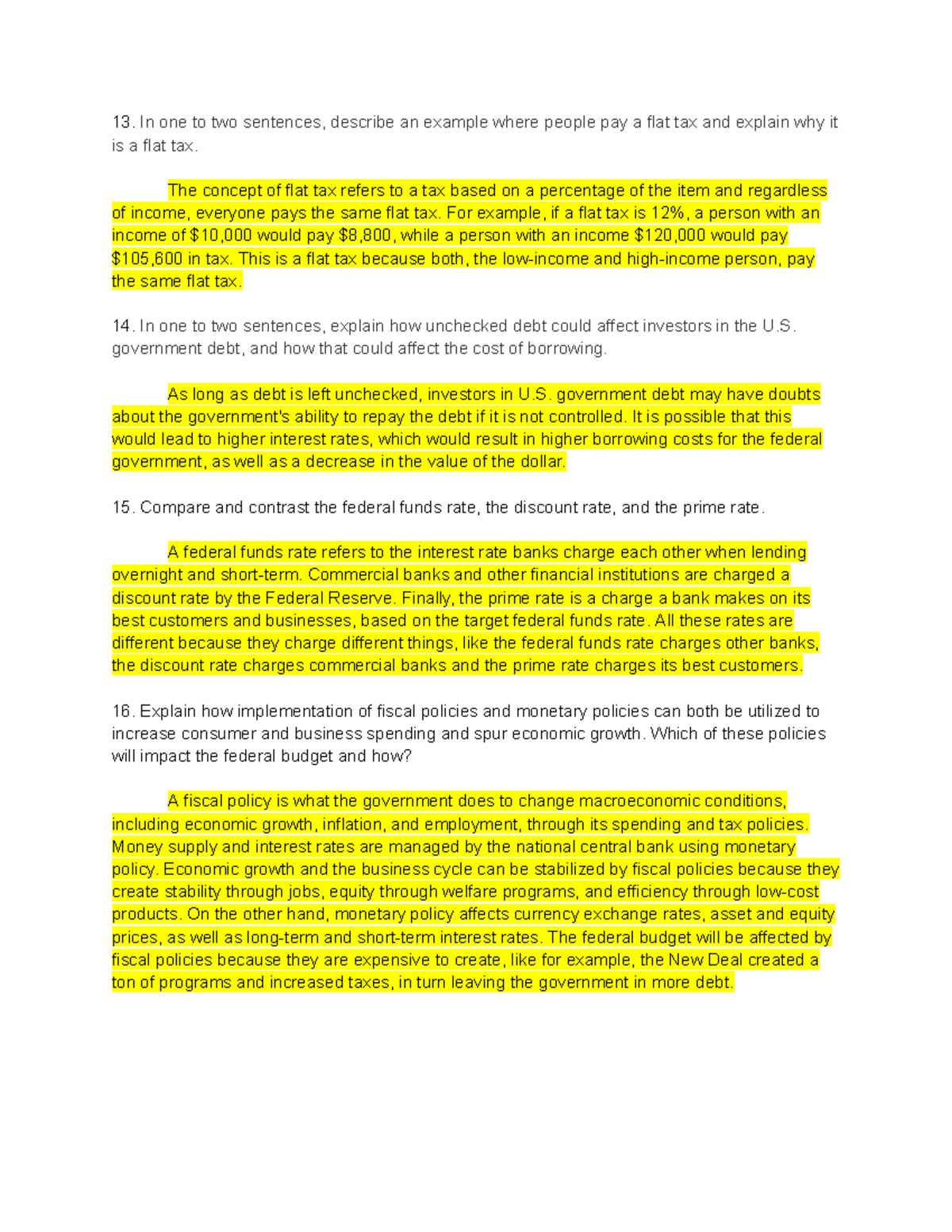 Gov & Economy Unit Test: Flat Tax, Debt Impact, Rates & Policies - Studocu