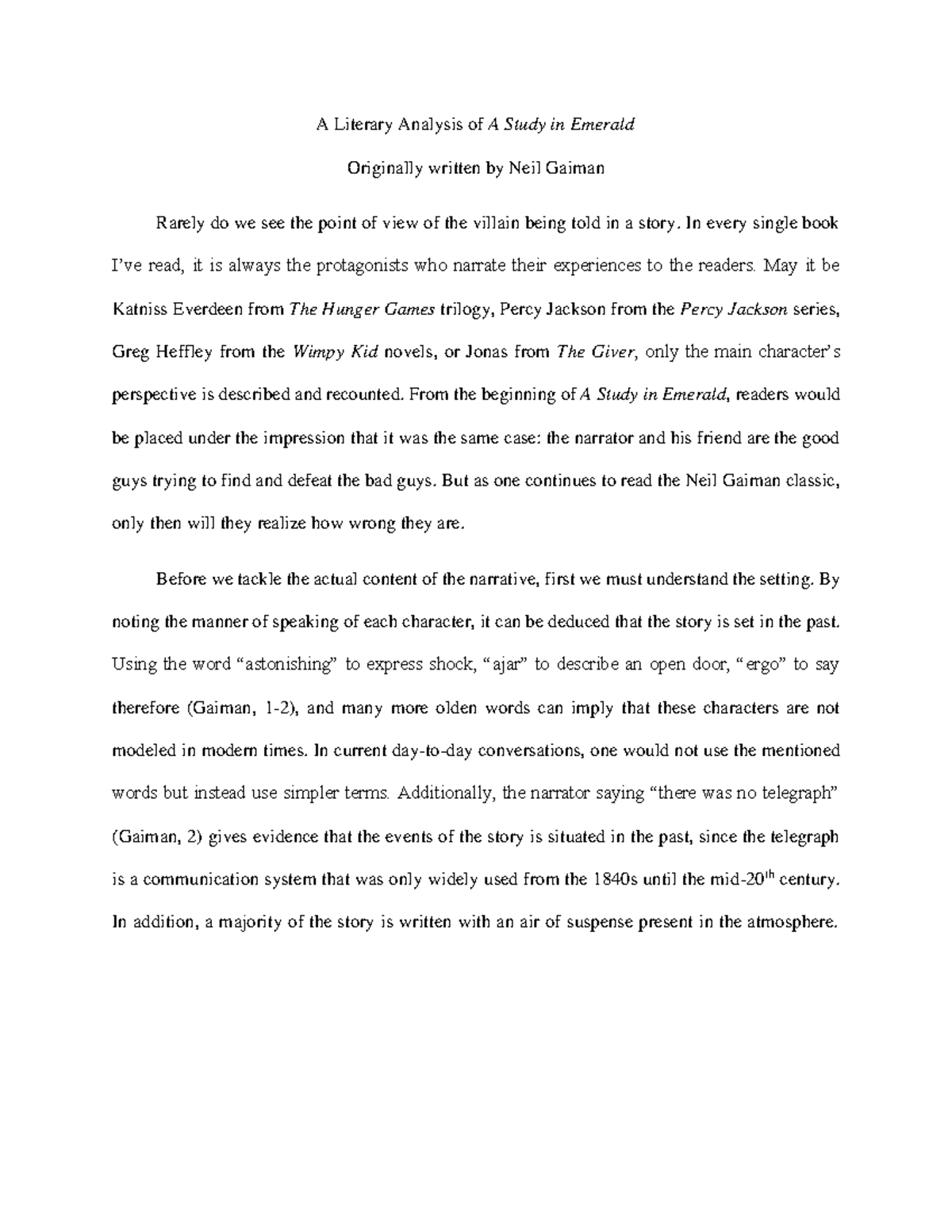 Literary Analysis of A Study in Emerald: Villains & Perspectives - Studocu