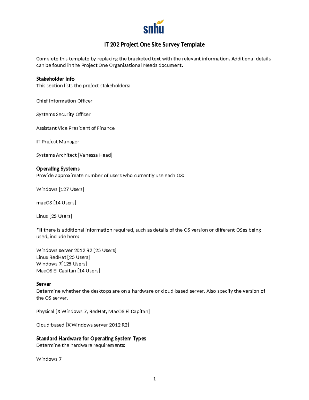 IT 202 Project One Site Survey Template for System Requirements - Studocu