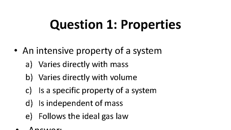 Lecture Review: Thermodynamic Properties & Energy Balances (ENGR 101 ...