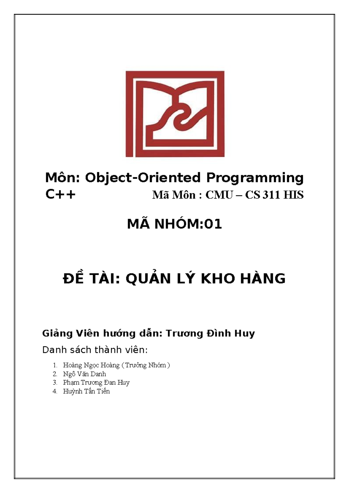 Quản Lý Kho Hàng - Dự Án CMU CS 311 - Studocu