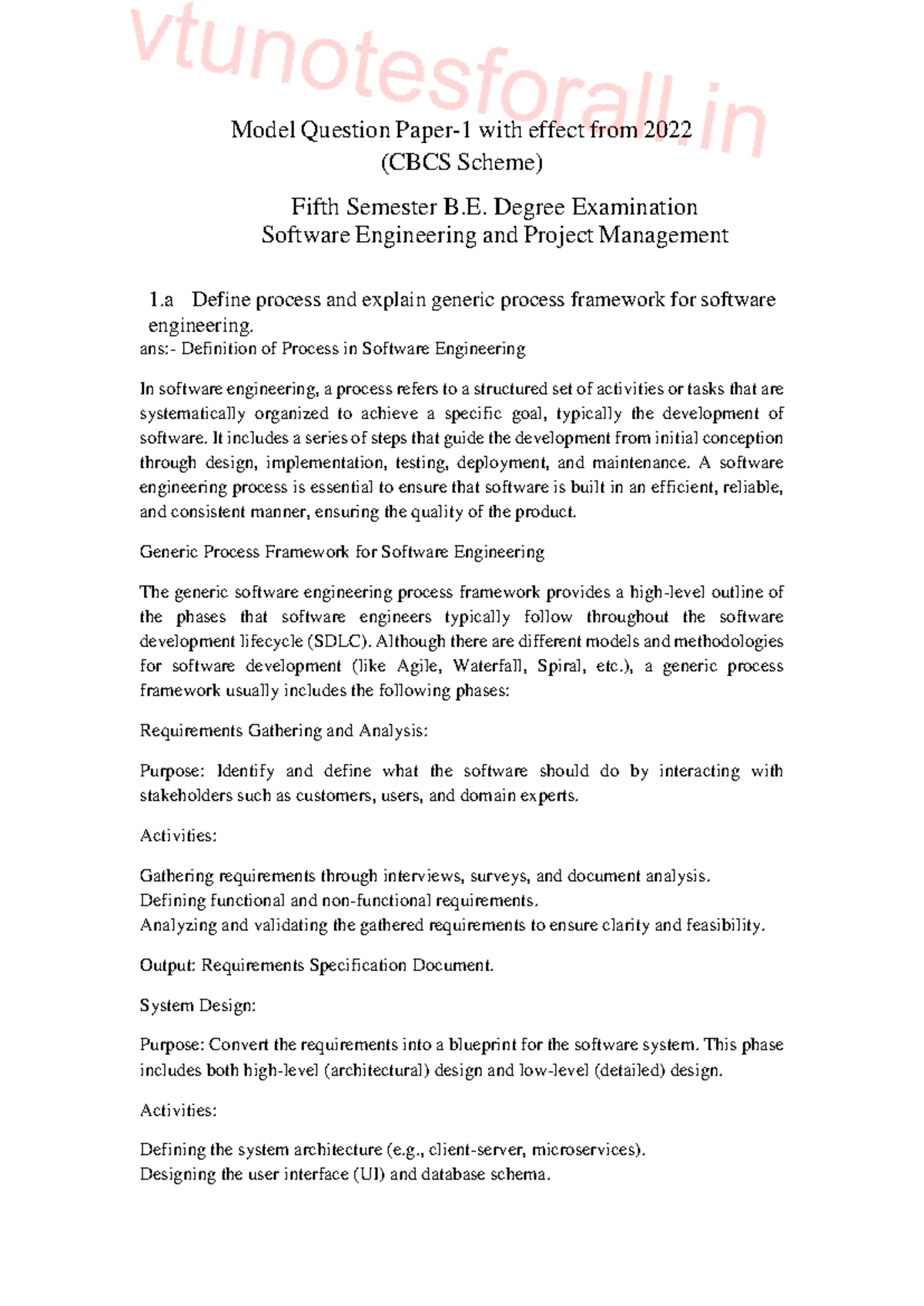 BCS501 Model Question Paper Solutions for Software Engineering ...