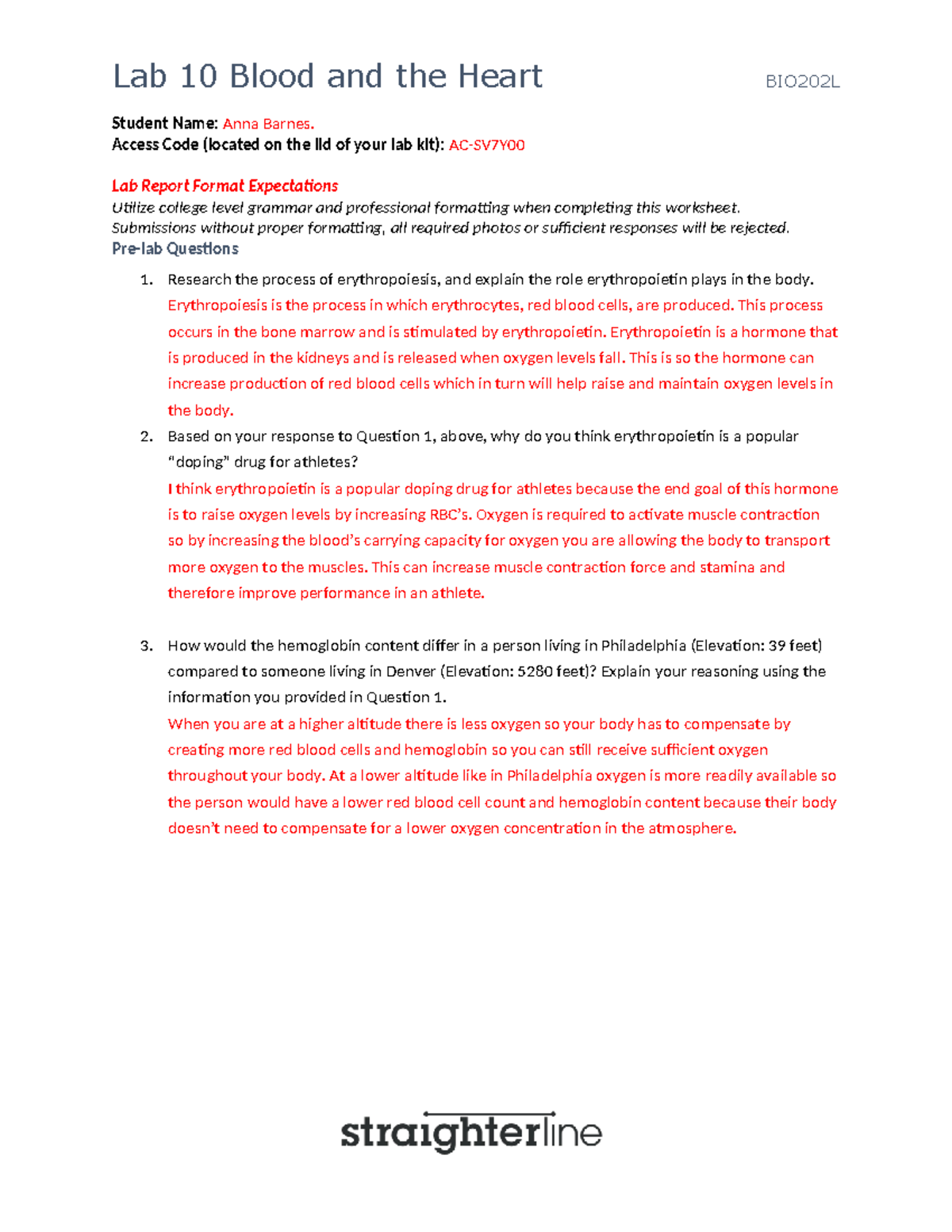 BIO202L Lab 10: Blood and Heart Worksheet & Observations - Studocu