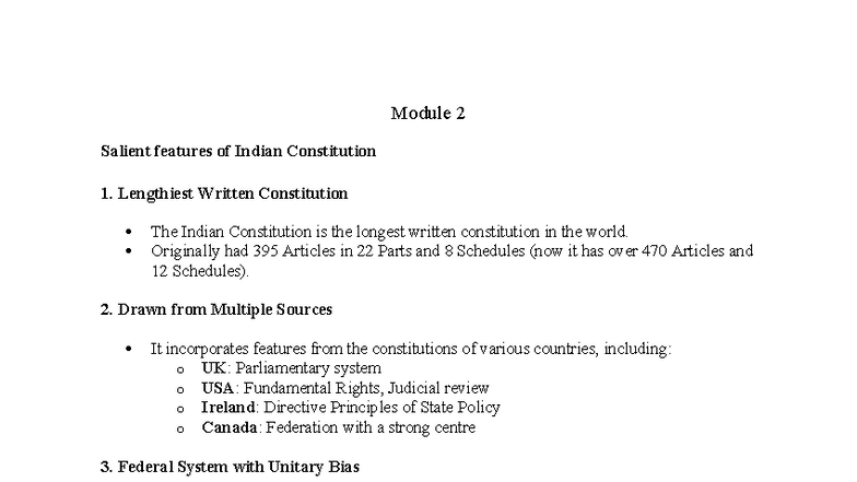 Module 2: Key Features of the Indian Constitution and Its Values - Studocu