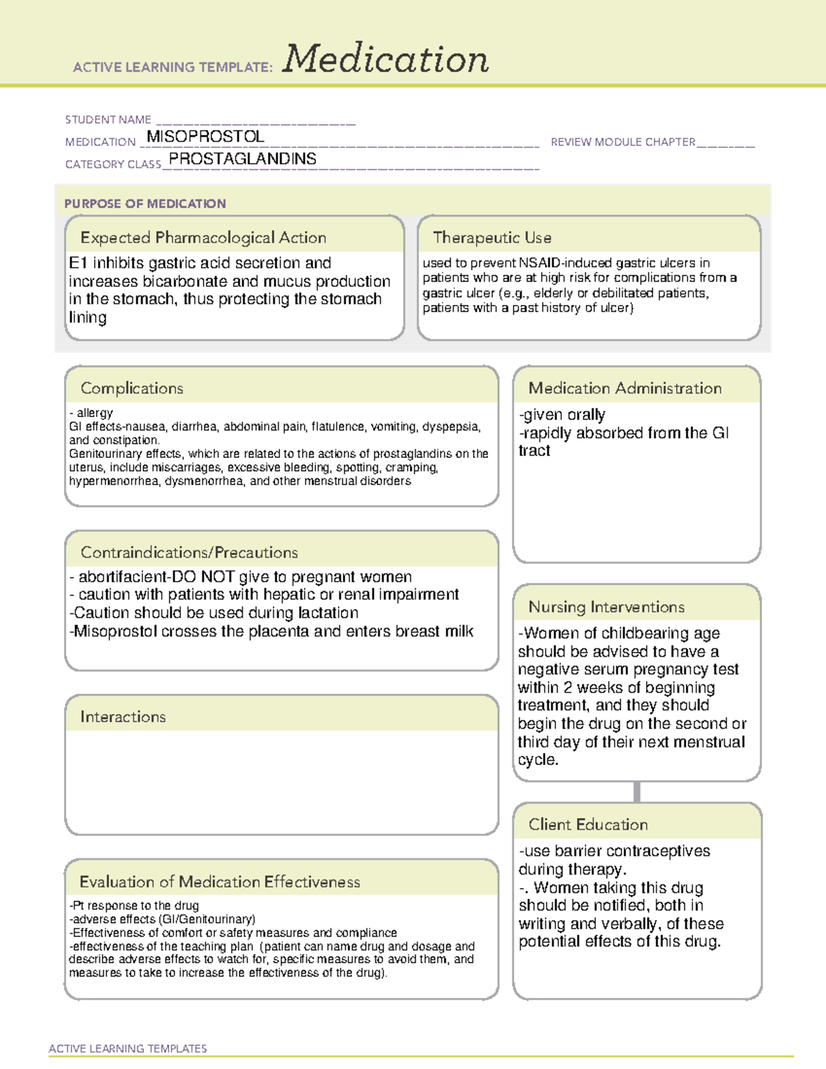Prostaglandins: Active Learning Template for Medications (Module) - Studocu