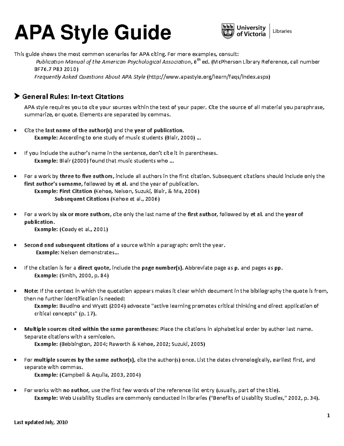 APA Reference Guide: Citation Rules & Reference List Examples - Studocu