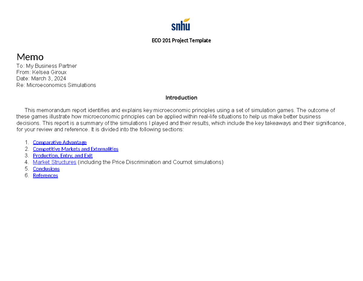 ECO 201 Module 8 Final Project: Analysis of Microeconomic Simulations ...