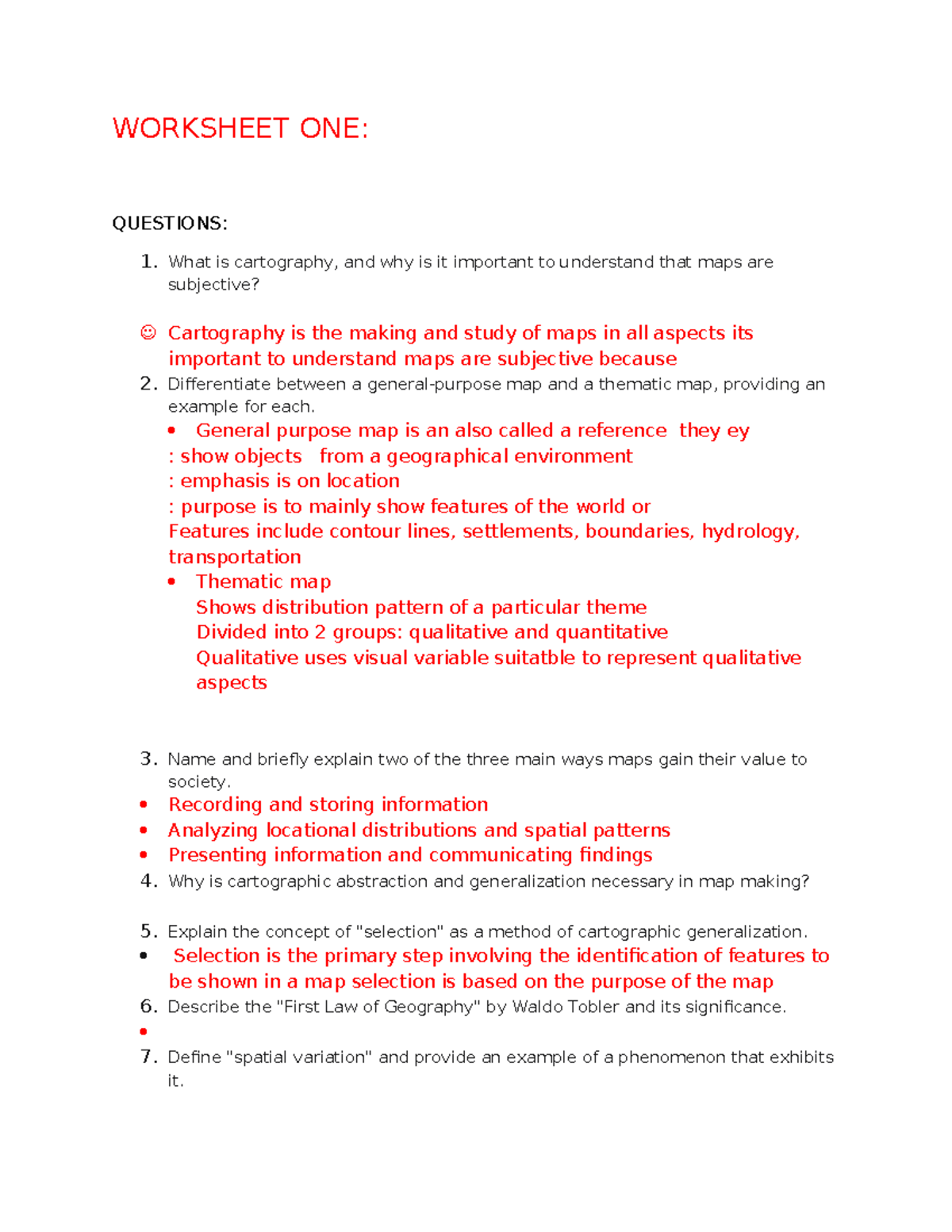 Cartography Worksheet: Key Concepts and Questions - Studocu