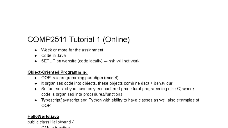 COMP2511 Lecture Notes: Week 1 - Introduction to OOP Concepts - Studocu