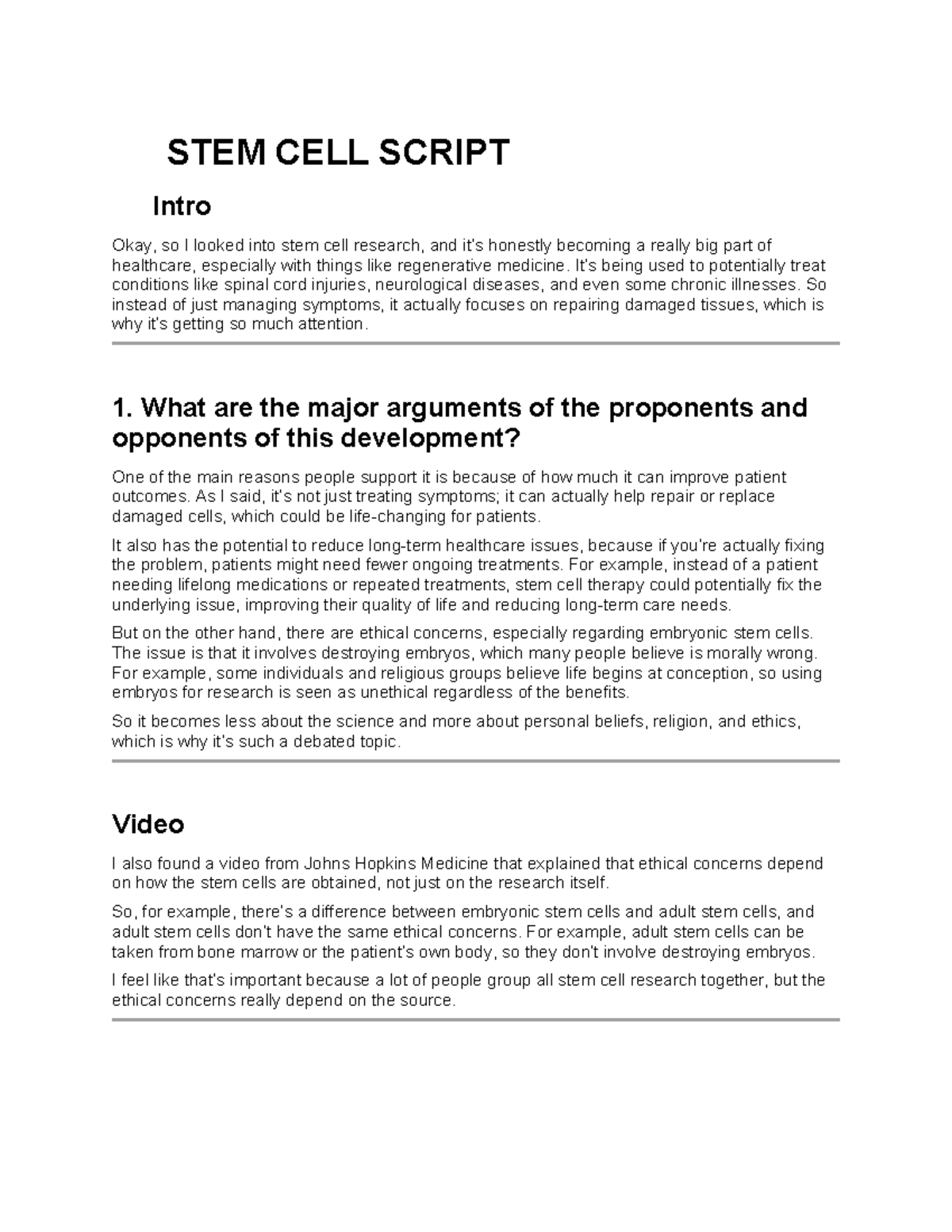 STEM CELL RESEARCH: Ethical Implications & Patient Outcomes - Studocu
