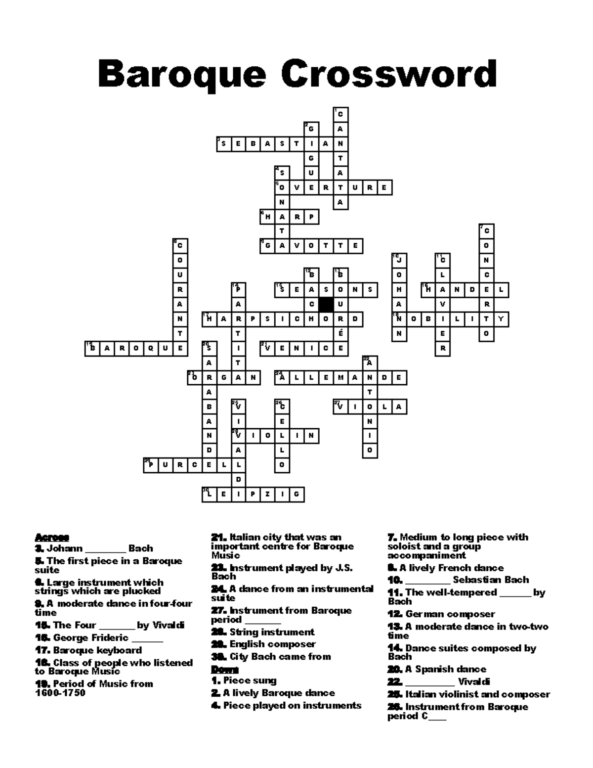 Baroque Music Crossword Answer Key for Review 1ed2f 6162e5d7 - Studocu