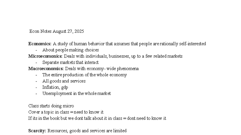 Econ Notes UNIT 1: Key Concepts in Micro and Macro Economics - Studocu