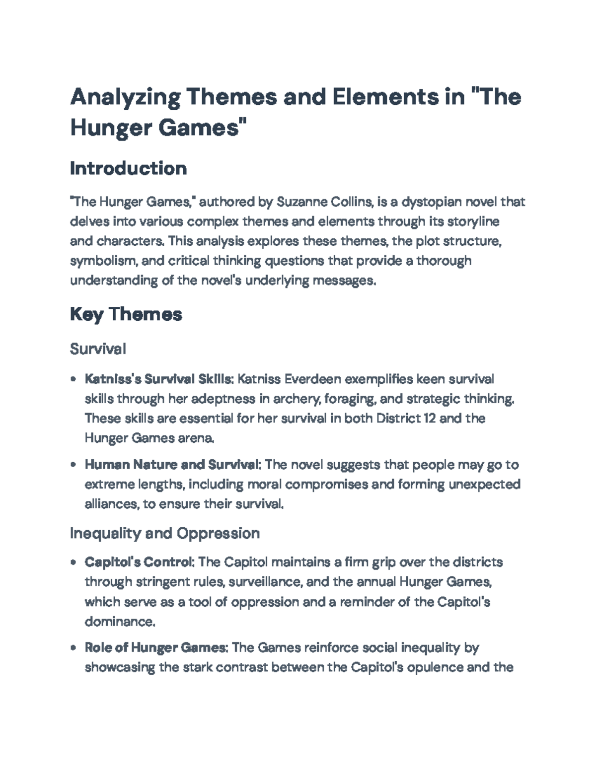 Analyzing Themes and Symbolism in "The Hunger Games" (ENG101 ...