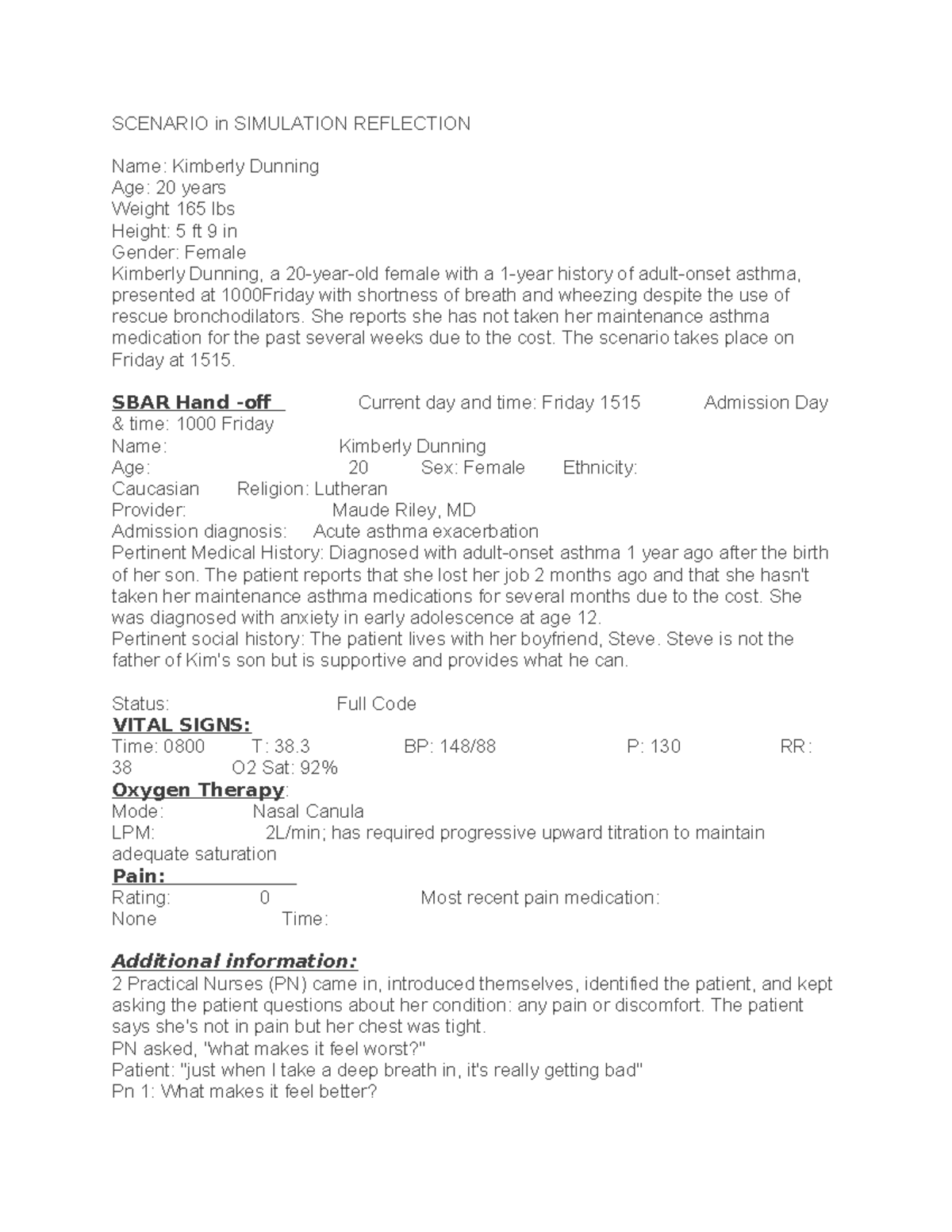Kimberly Dunning's Asthma Simulation Reflection: A Nursing Insight ...