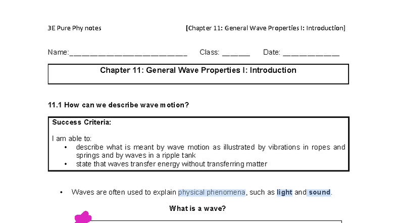3E Pure Physics Notes G11: Chapter 11 - General Wave Properties I - Studocu