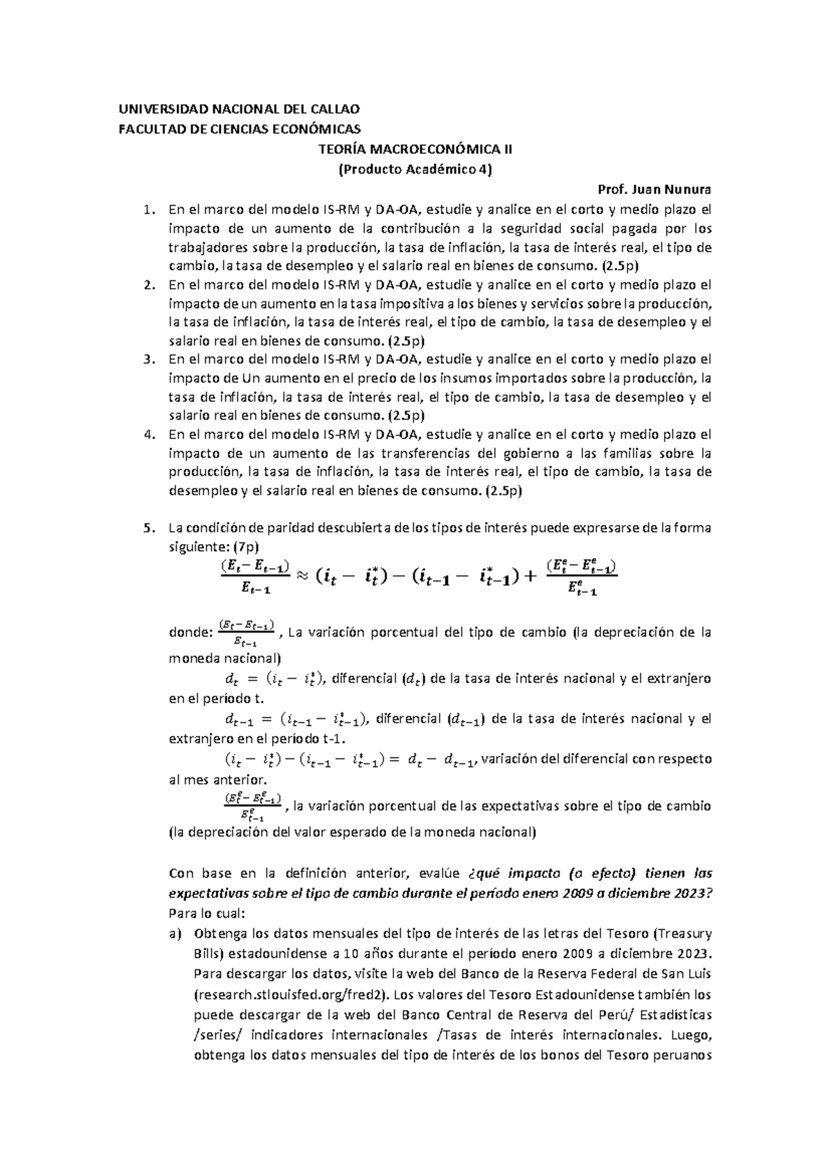 Análisis del Impacto Económico en Teoría Macroeconómica II (PA4-2024-A) - Studocu