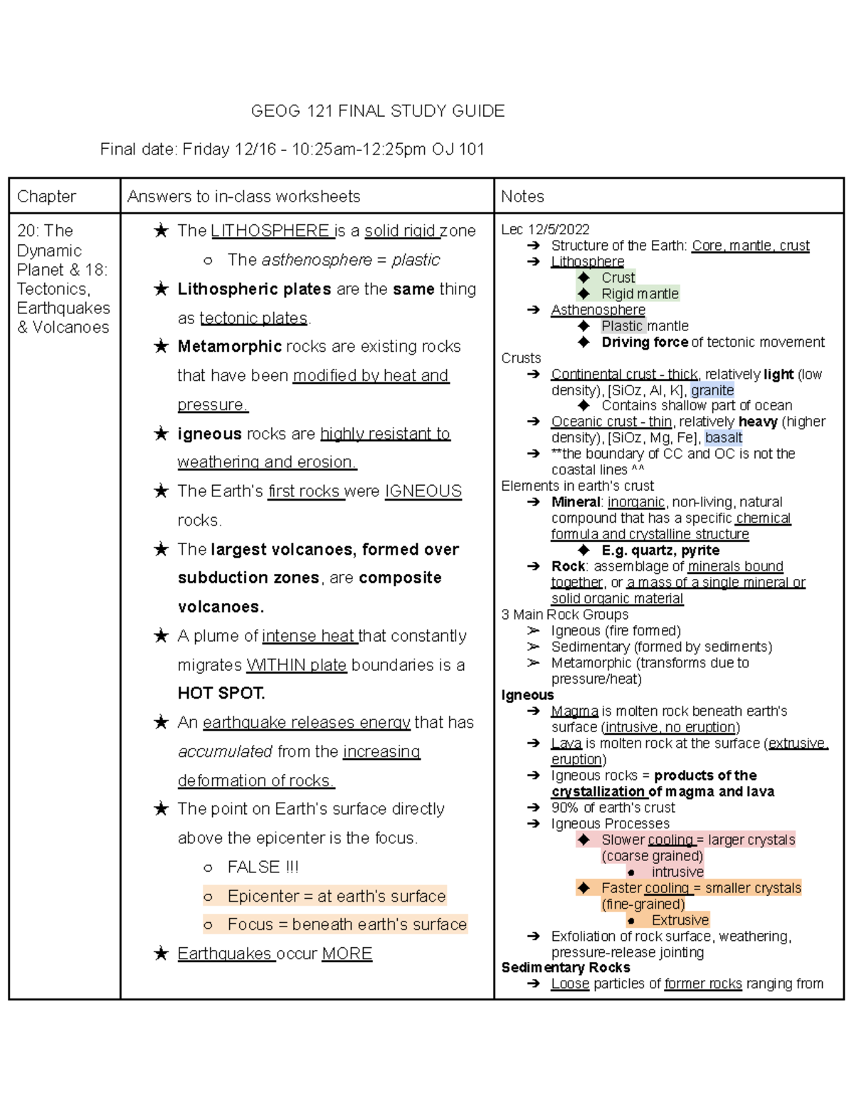 GEOG 121 Final Exam Study Guide: Earth Systems & Tectonics Review - Studocu