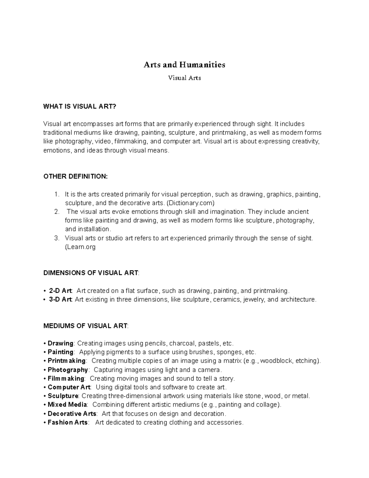 Gee3 Week 7 1 - Arts Module - Arts and Humanities Visual Arts WHAT IS ...