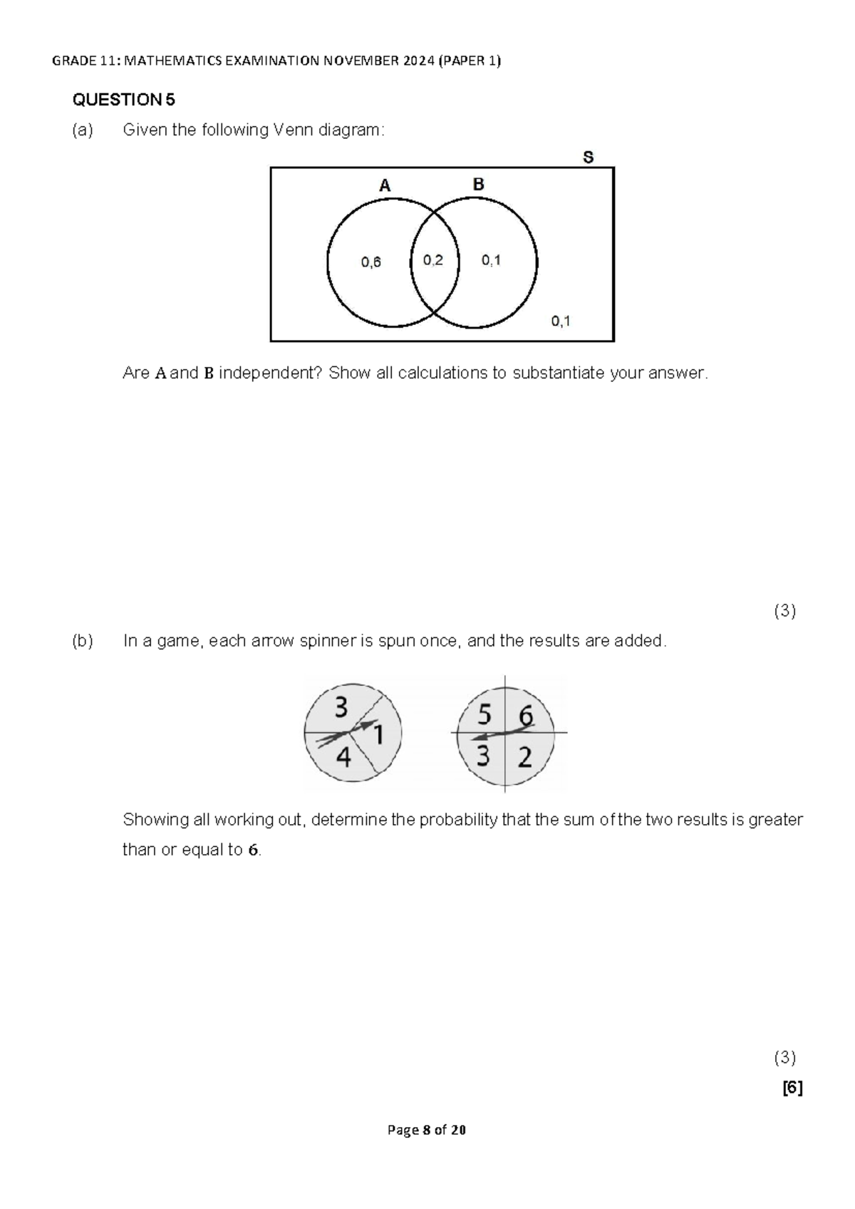 GRADE 11: MATHEMATICS EXAMINATION NOV 2024 (PAPER 1) PROBABILITY ...