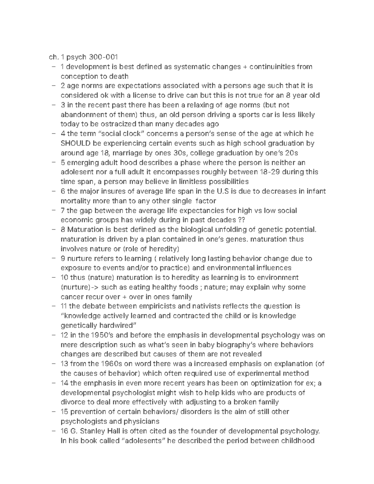 Ch. 1 psych 300-001 - chapter 1 lecture notes based off of “Life-Span ...