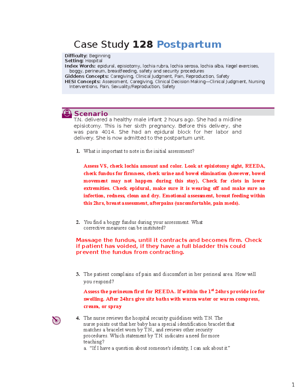 Postpartum Case Study (128) - Nursing Lecture Notes - Studocu