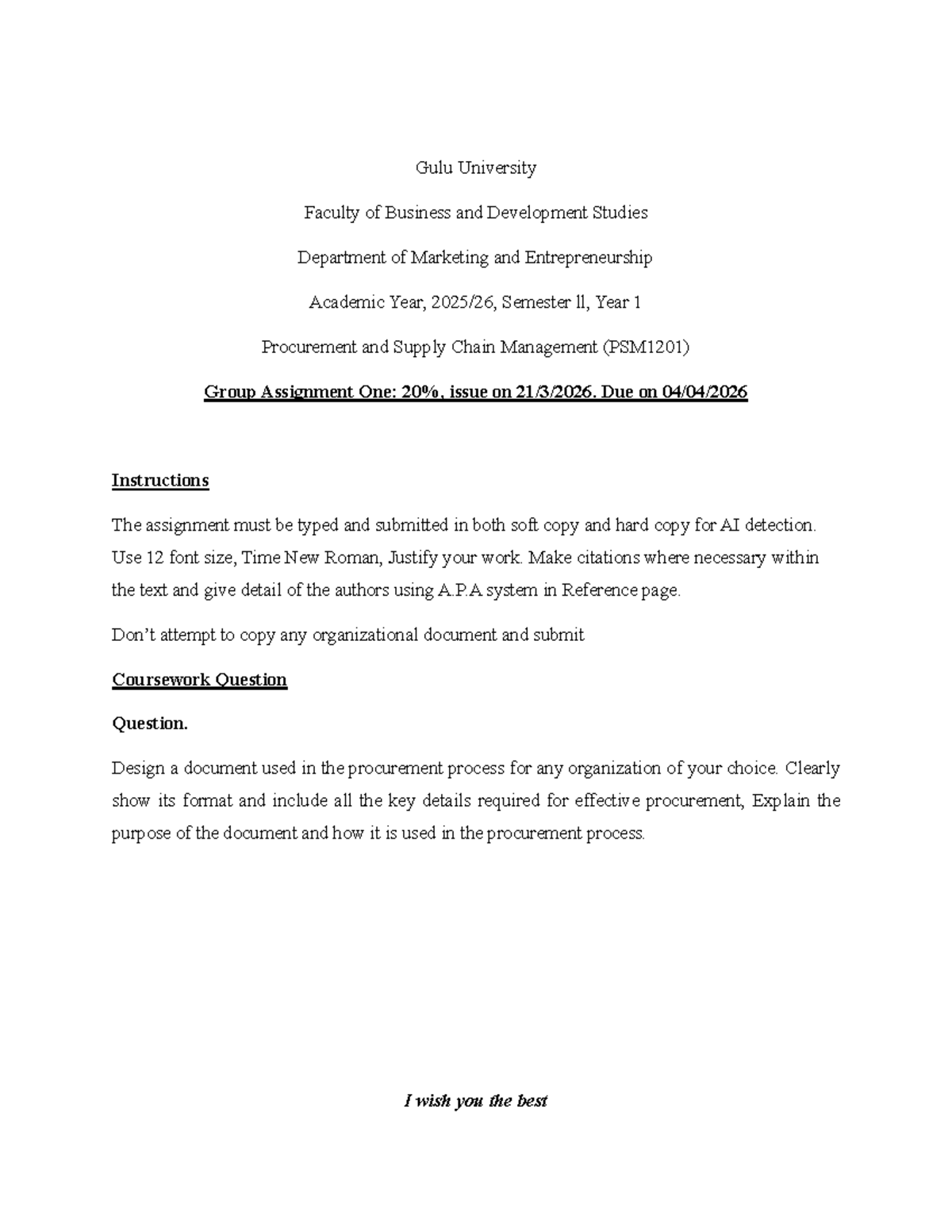 PSM1201 - Procurement Process Document Design Assignment - Studocu