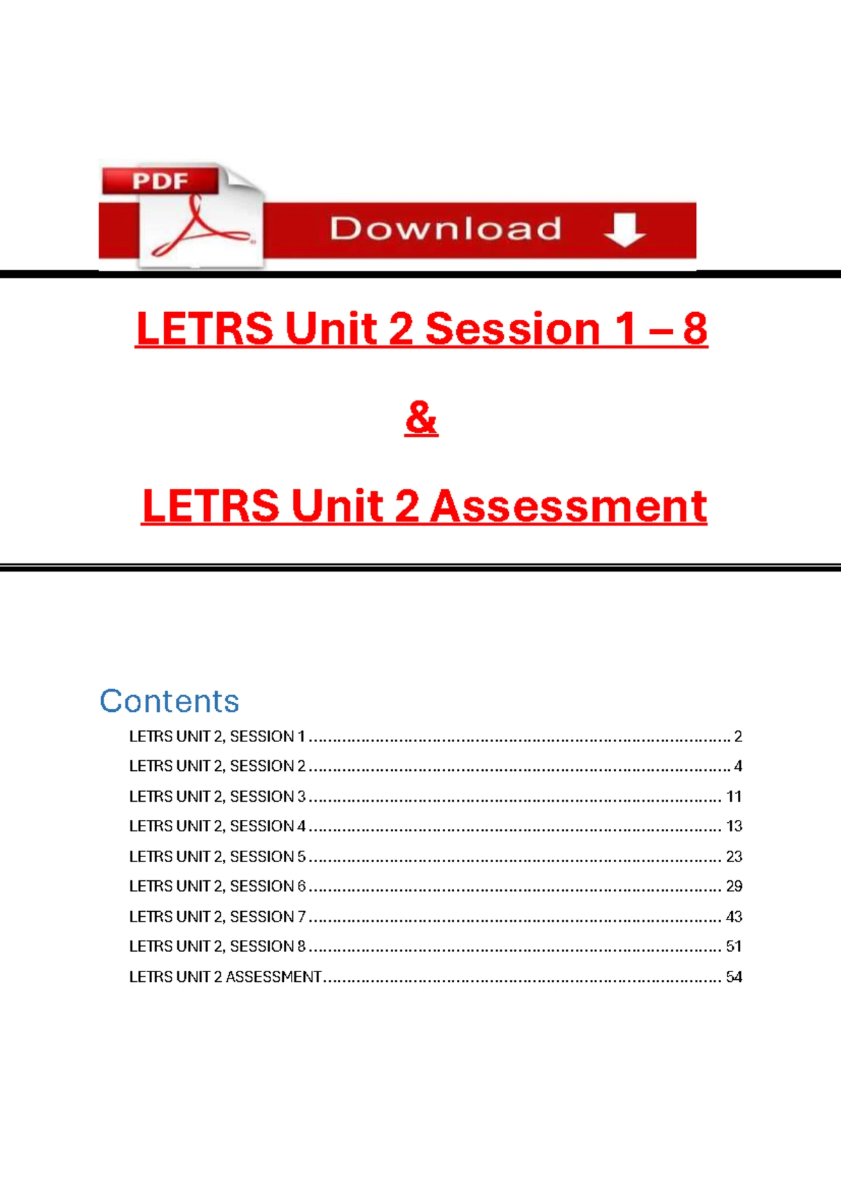 LETRS Unit 3 Comprehensive Assessment and Session Overview - Studocu