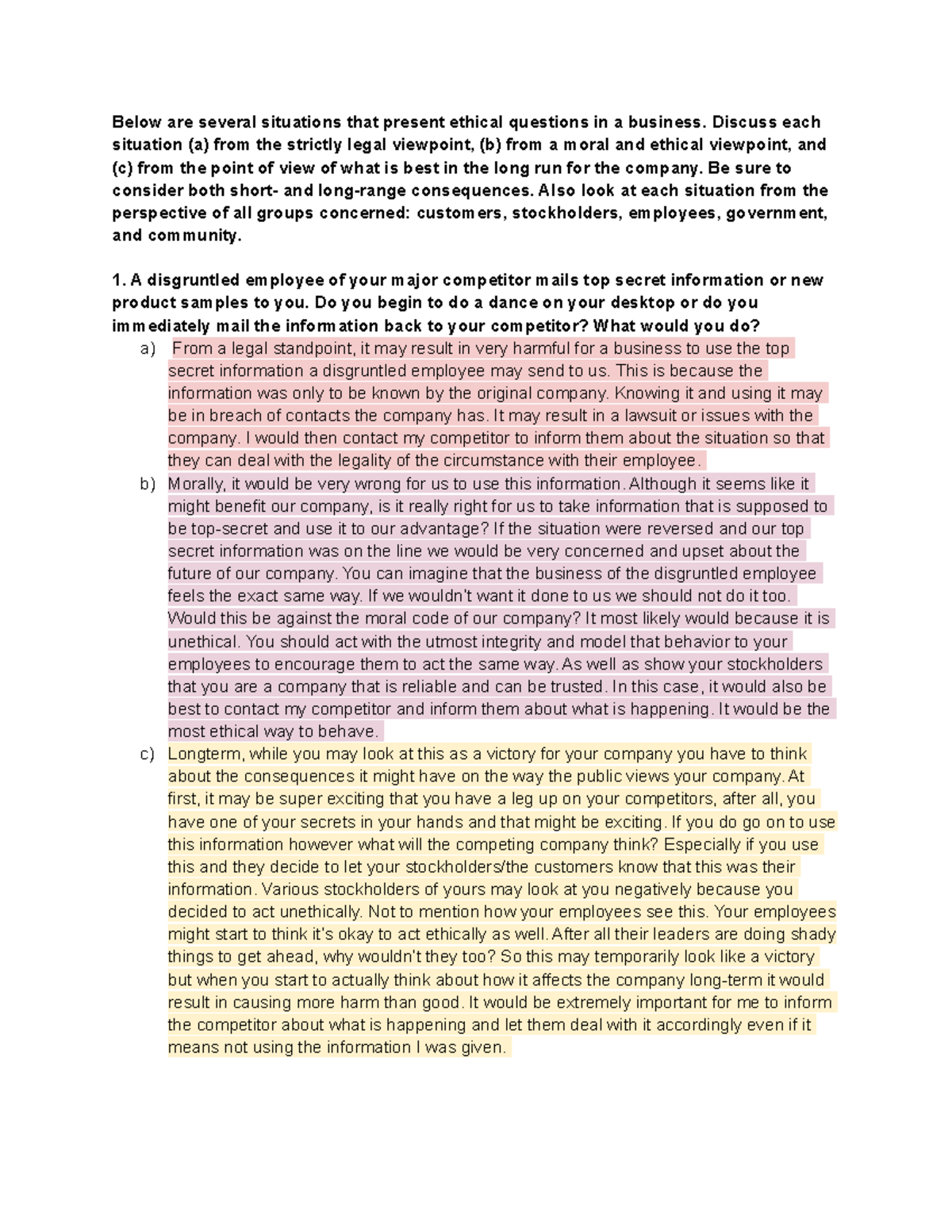 HW 3 - Ethical Considerations in Business Scenarios - Studocu