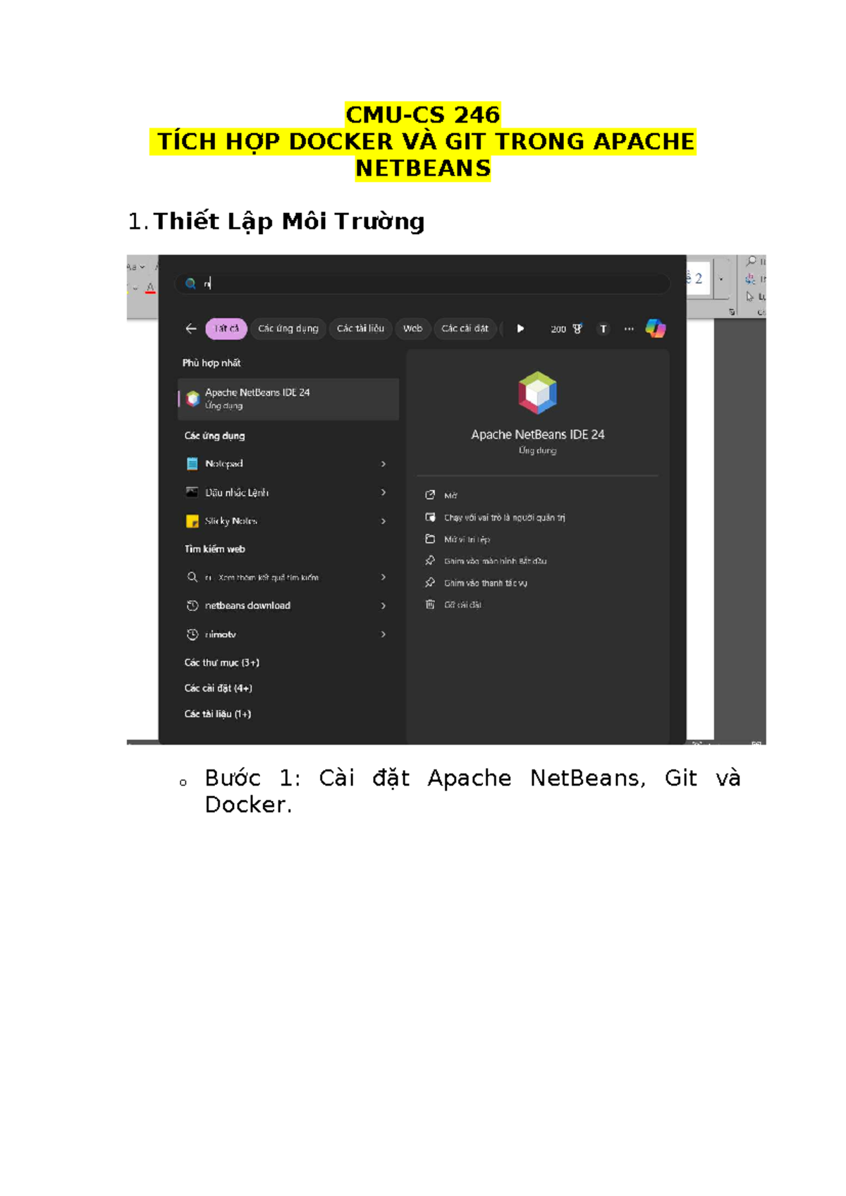 246 TÍCH HỢP DOCKER VÀ GIT TRONG APACHE NETBEANS - Thực Hành - Studocu